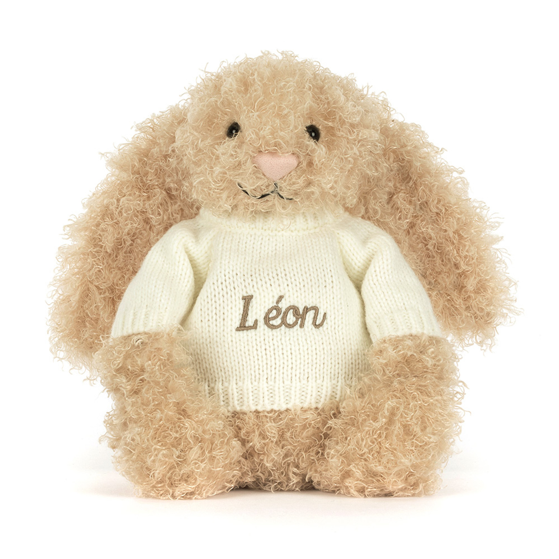 Bashful Luxe Bunny Curly with Personalised Cream Jumper - Official Jellycat