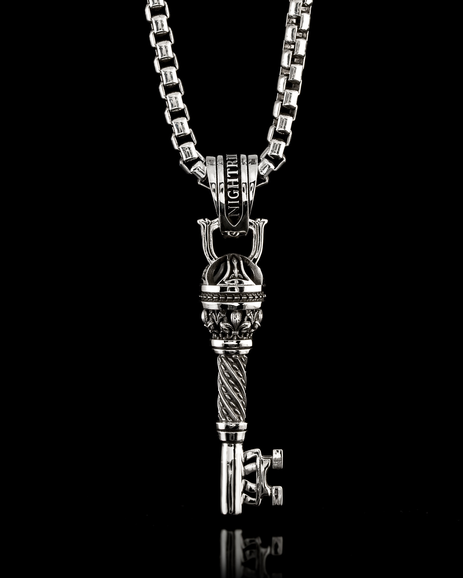 King's Key Pendant | Men's Silver Necklace Key Pendant | NightRider Jewelry