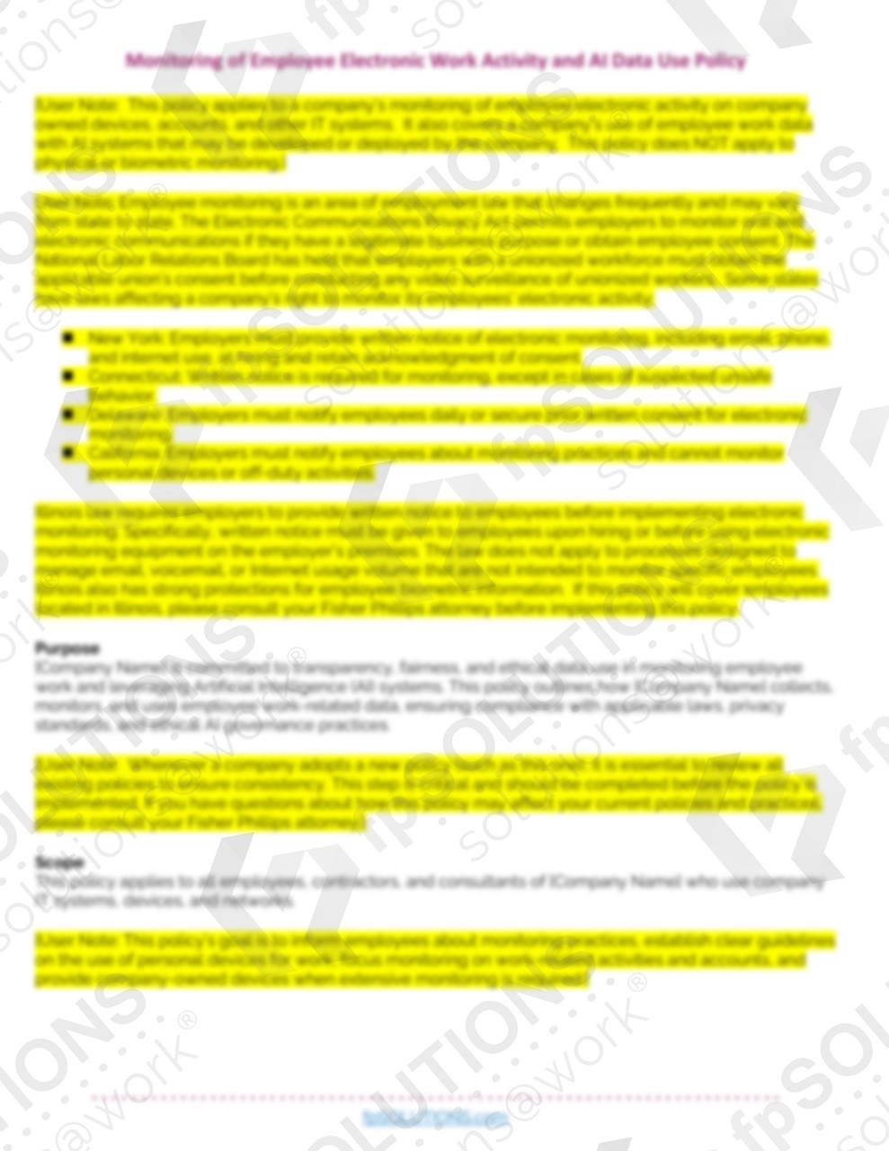 Workplace Monitoring and AI Data Use Policy | fpSOLUTIONS