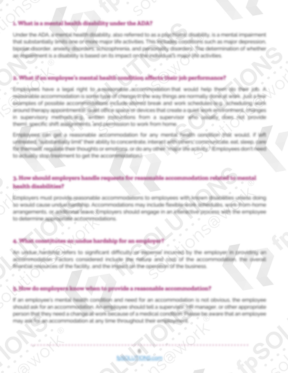 Workplace Mental Health Accommodations Packet | fpSOLUTIONS