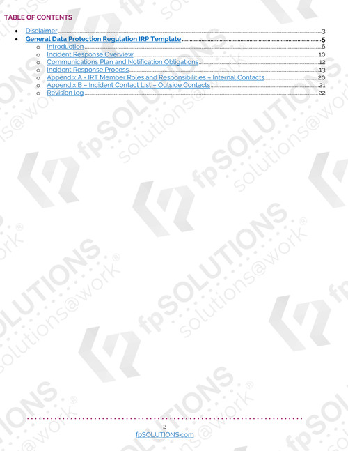 GDPR Incident Response Plan Template | fpSOLUTIONS