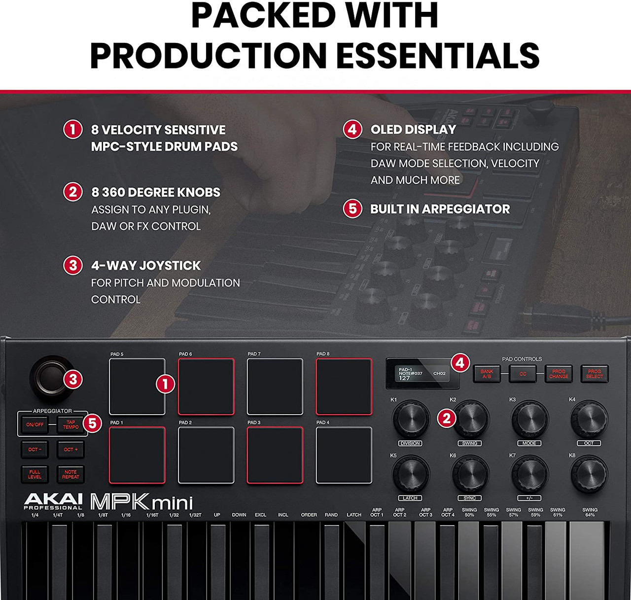 AKAI Pro MPKMINI3B PORTABLE USB KEYBOARD SPEC EDITION BLACK