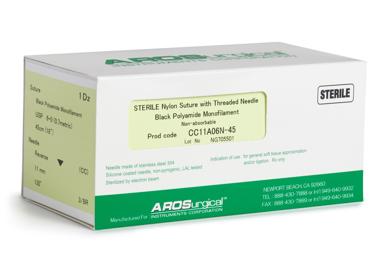 6-0 Sterile Micro Suture, Threaded CC Needle, 11mm, 3/8R | AROSuture ...