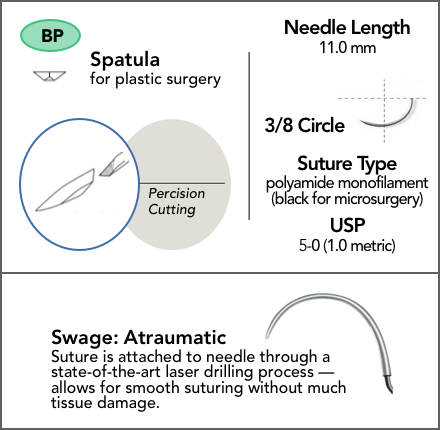 5-0 Sterile Micro Suture, 11mm, 3/8 Circle, Spatula Precision Cutting ...