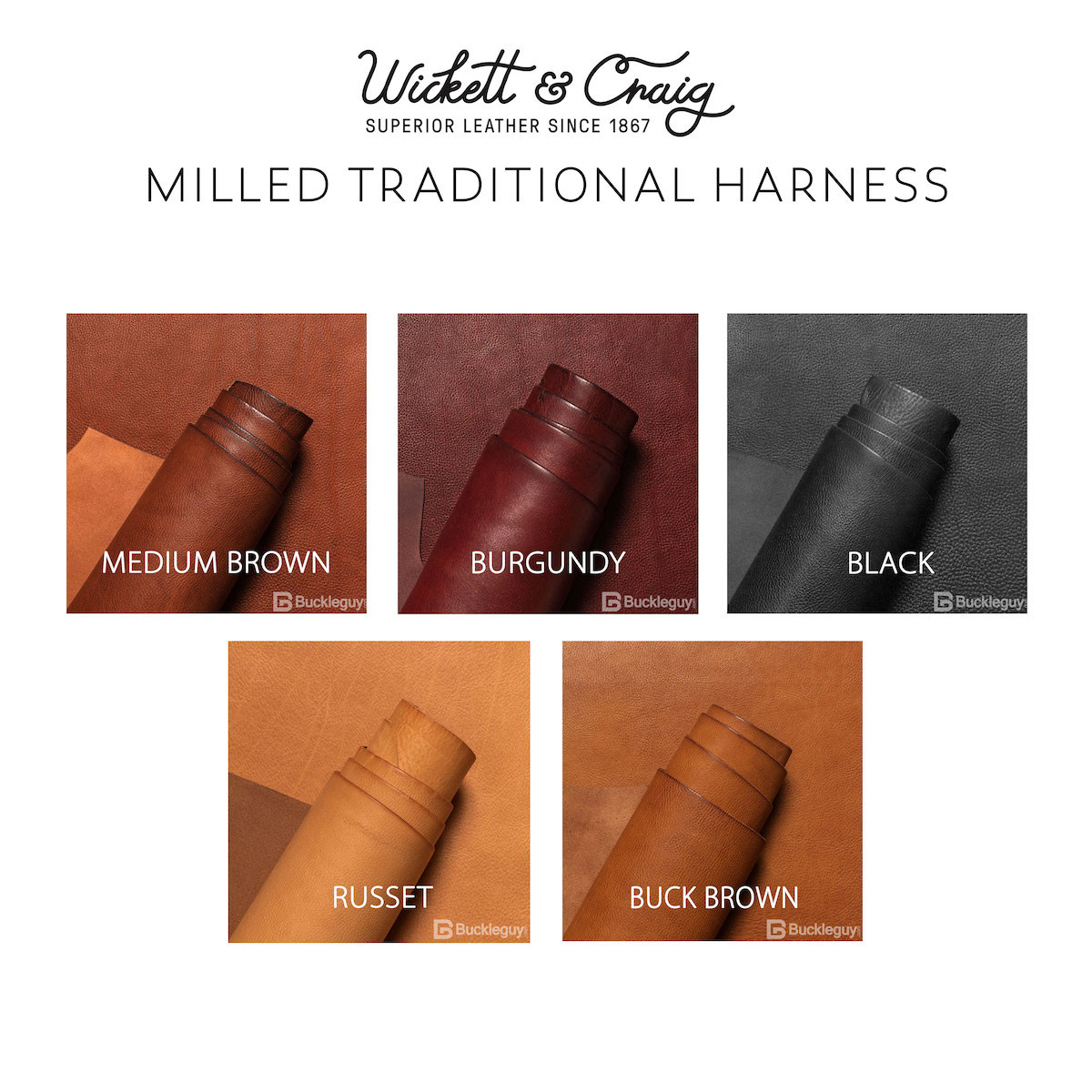 Wickett & Craig 'Milled' Traditional Harness Leather Panels, Buck Brown ...