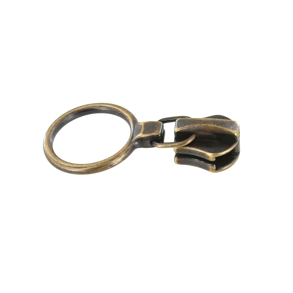 Riri Ring Zipper Pull, Antique Brass, Multiple Sizes - Buckleguy.com