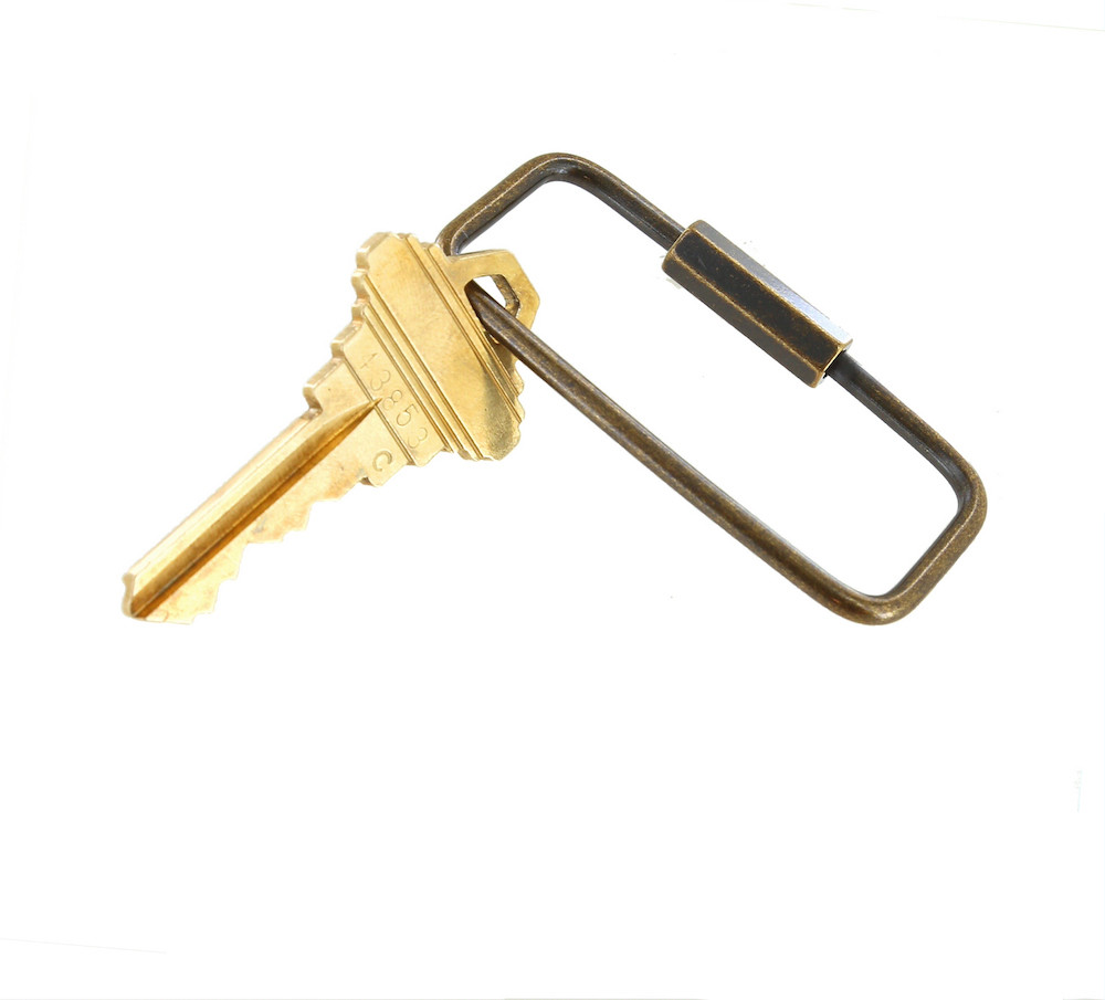 C5205 2-1/8” Antique Brass, Rectangle Key Ring w/ Spring, Solid Brass ...