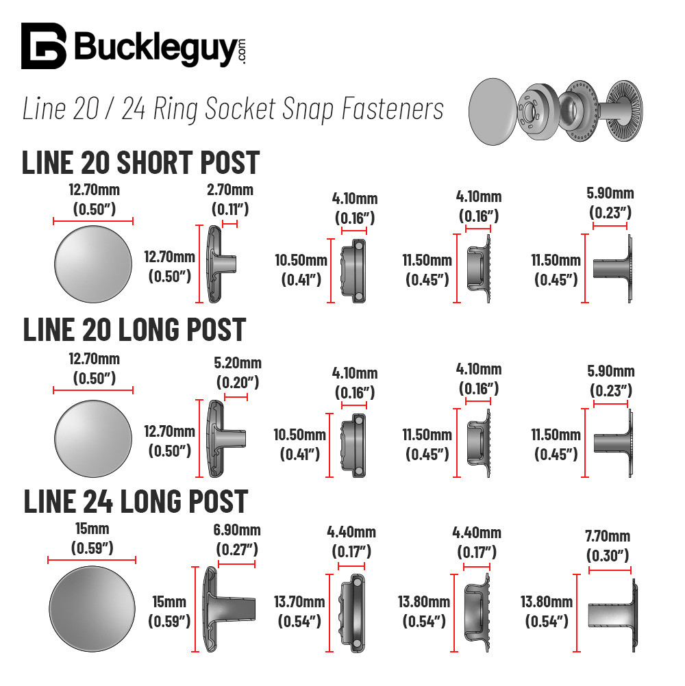 Line 20 / Line 24 Ring Socket Snap Fasteners, Natural Brass, Solid ...