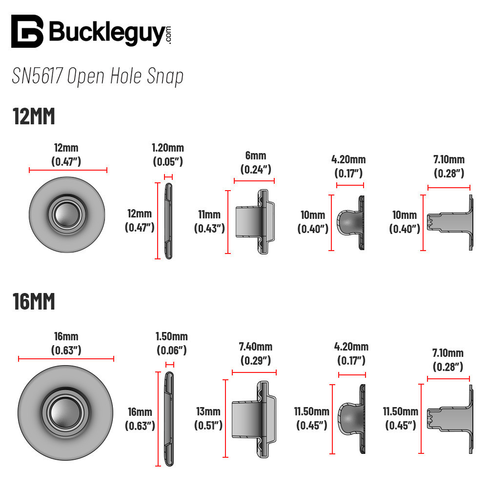 Open Hole Snap Fasteners, Black Matte, Solid Brass (50 sets per bag ...