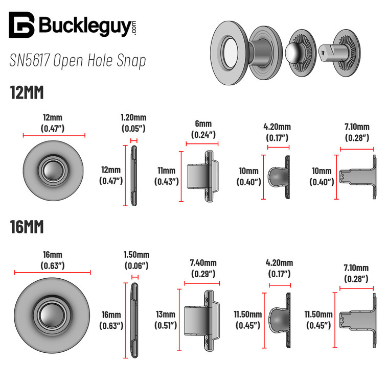 Open Hole Snap Fasteners, Natural Brass, Solid Brass (50 sets per bag ...