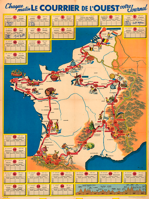 1939 Tour de France Map Poster