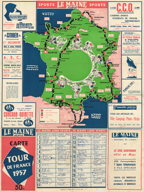 1939 Tour de France Map Poster
