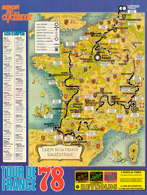 1939 Tour de France Map Poster