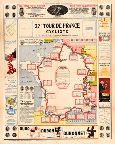 1933 Tour de France Map Poster