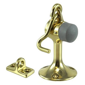 Polished Brass Floor Door Stop w/ Hook - Greschlers Hardware