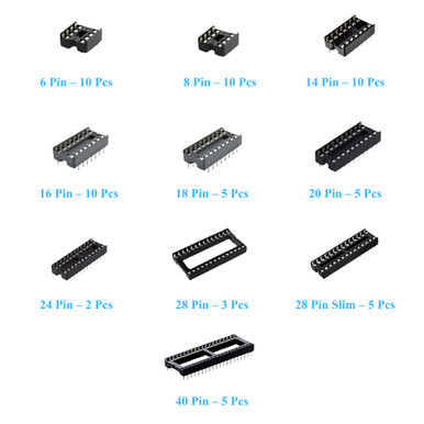 Low Profile DIP IC Socket Pack 6 to 40 Pin 2.54mm – 65 PCS, 10 Types