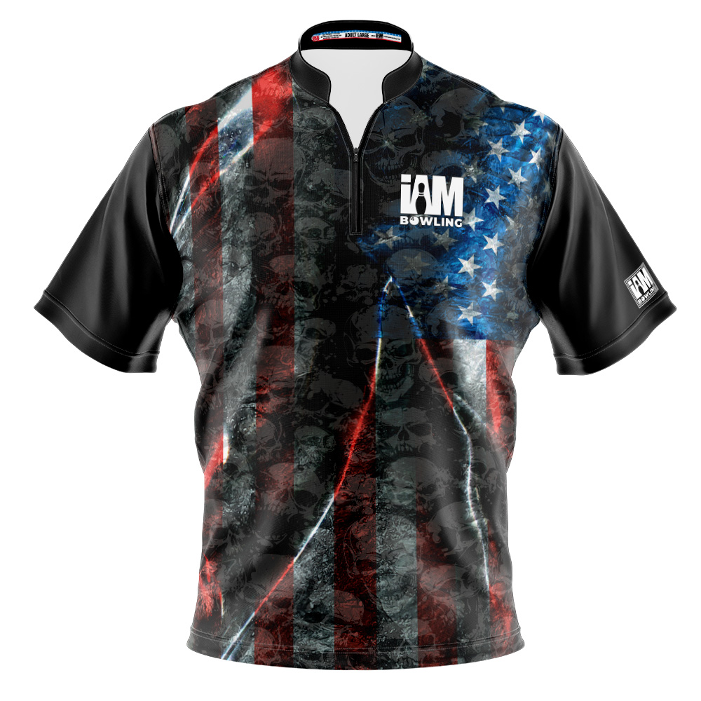 READY-2-SHIP Old Glory Skulls Bowling Jersey - SASH COLLAR