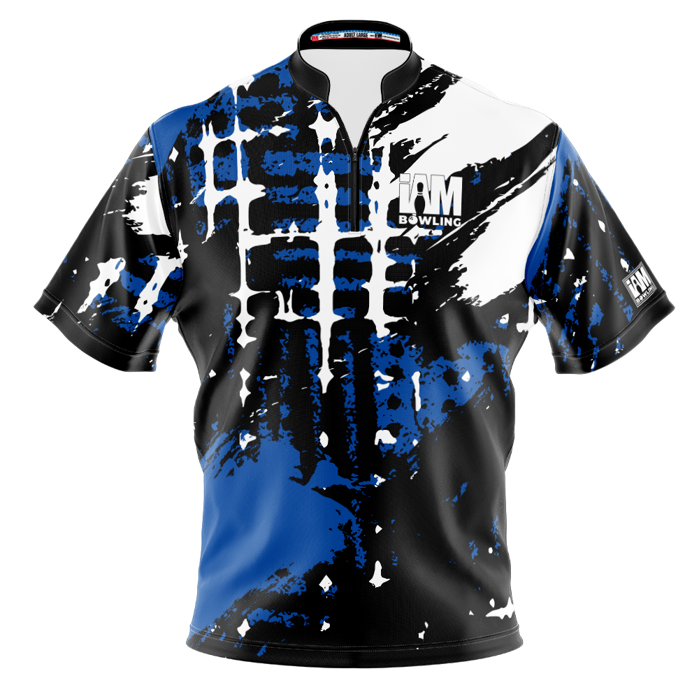 READY-2-SHIP Blue Urban Splatter Bowling Jersey - SASH COLLAR