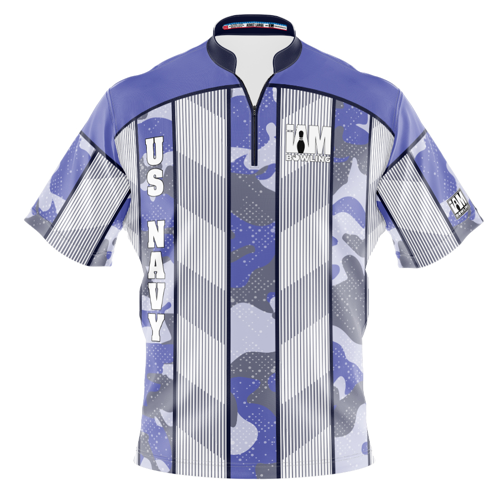 READY-2-SHIP Striped Navy Camo Bowling Jersey - SASH COLLAR