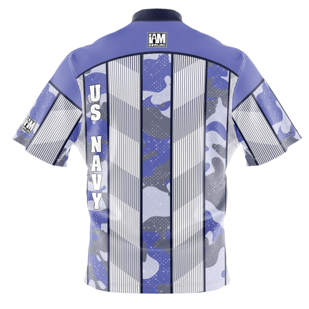 READY-2-SHIP Striped Navy Camo Bowling Jersey - SASH COLLAR