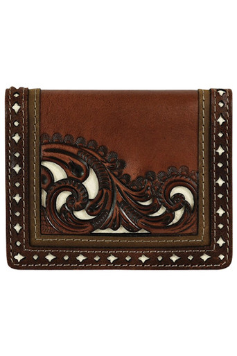 Justin Wallets Men's Bi-fold Tooled Brown Money Clip - 2122783W1
