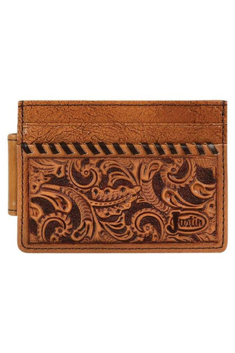 Justin Wallets Men's Tooled Whip Stitch Brown Money Clip - 2172662M5