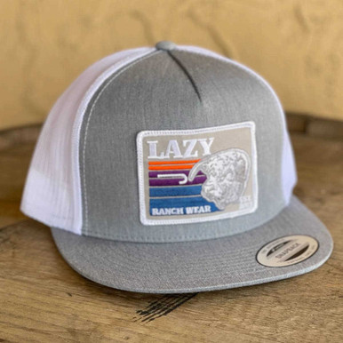 Lazy J Unisex Sunset Bull Grey & White Mesh Back Snapback Hats