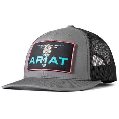 Ariat Unisex Logo Bull Skull Charcoal Mesh Back Snapback Hats