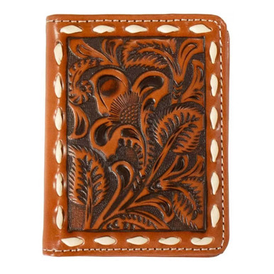 Nocona Men's Bifold Flip Buck Lace Floral Embossed Tan Wallet Money Clip