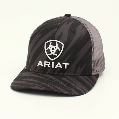 Ariat Men's Baseball Cap Mesh Snapback Patch Cap Hats- Zig Zag Logo - Black - A300016901