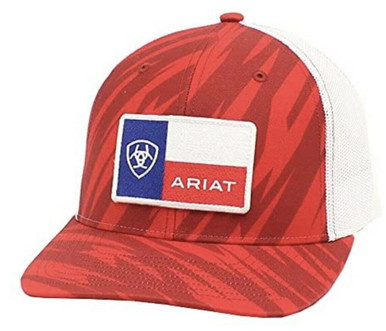 Ariat Men's Baseball Cap Mesh Snap Logo Flag Snapback Patch Cap Hats - Zig Zag Red - A300017204
