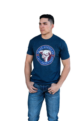 Lazy J Men's Tejas Logo Short Sleeve T-Shirt Tee - NAVTEJ