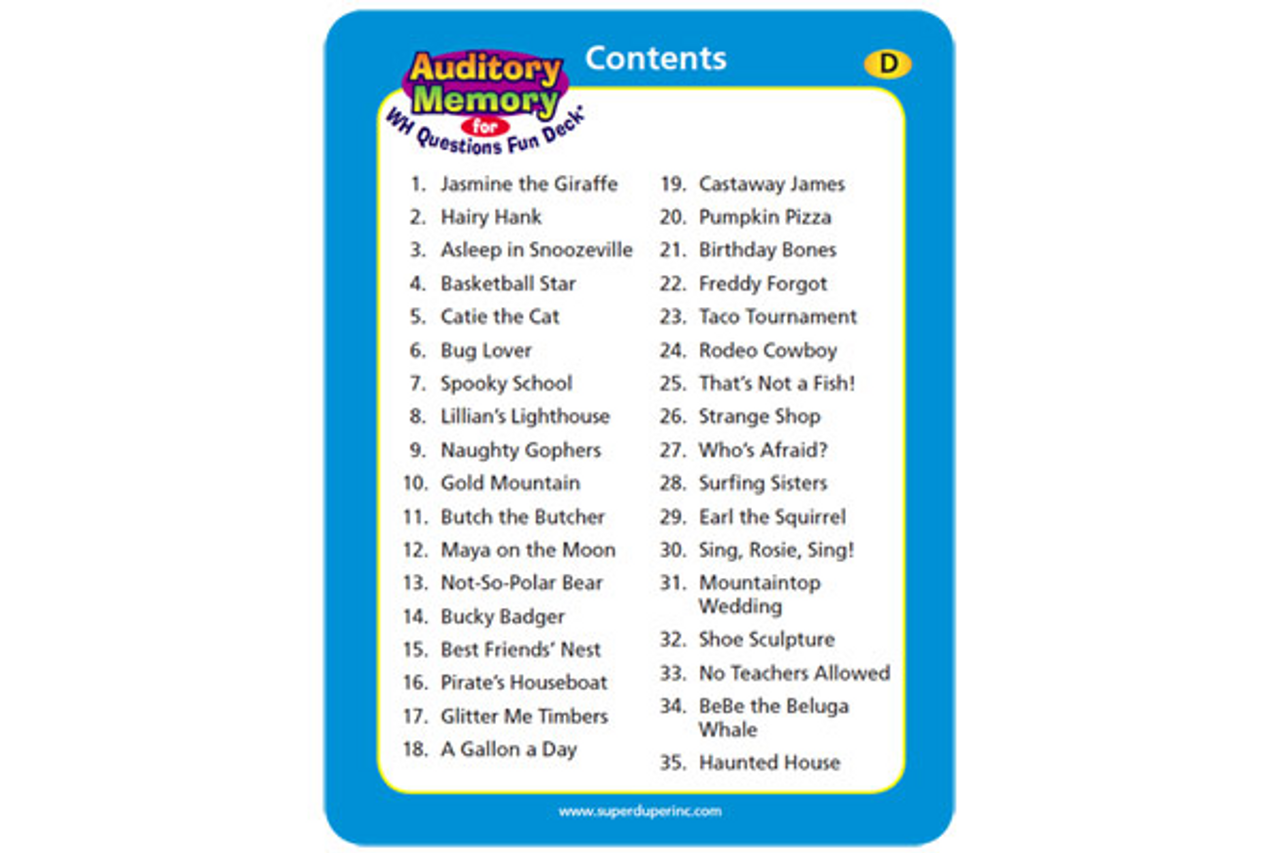Auditory Memory For Wh Questions Fun Deck Fun Stuff Educational