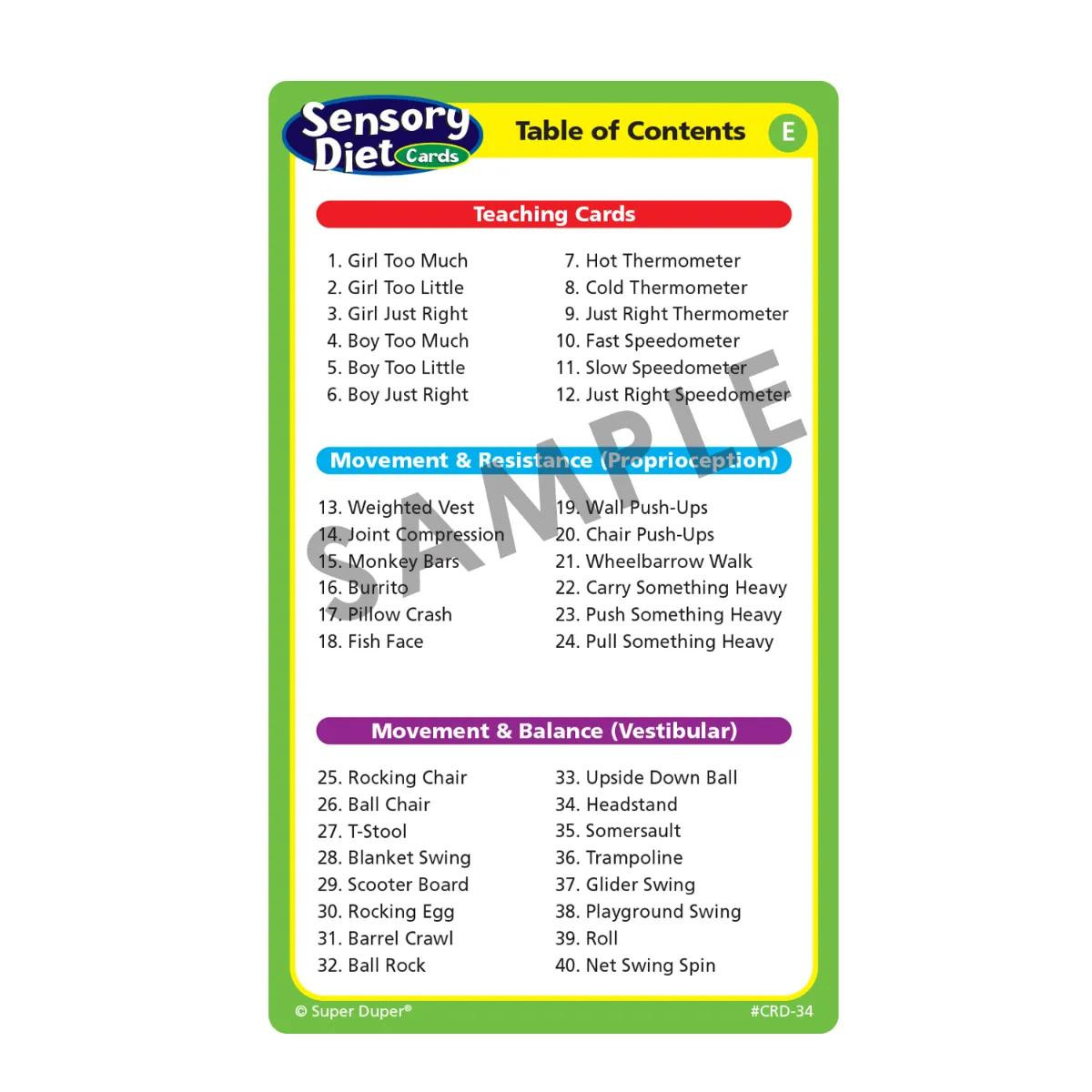 Sensory Diet Cards - 2nd Ed. - Fun Stuff Educational & Therapeutic ...