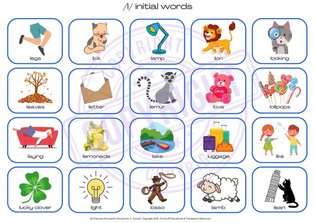 60 Practice Articulation Pictures for 'L' Sounds - Download - Fun Stuff ...