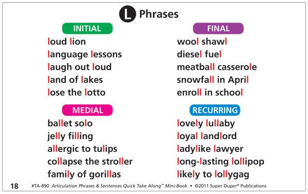 Articulation Phrases & Sentences Quick Take Along Mini Book - Fun Stuff ...