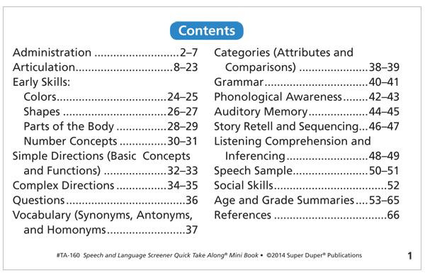 Speech and Language Screener Quick Take Along - Fun Stuff Educational ...
