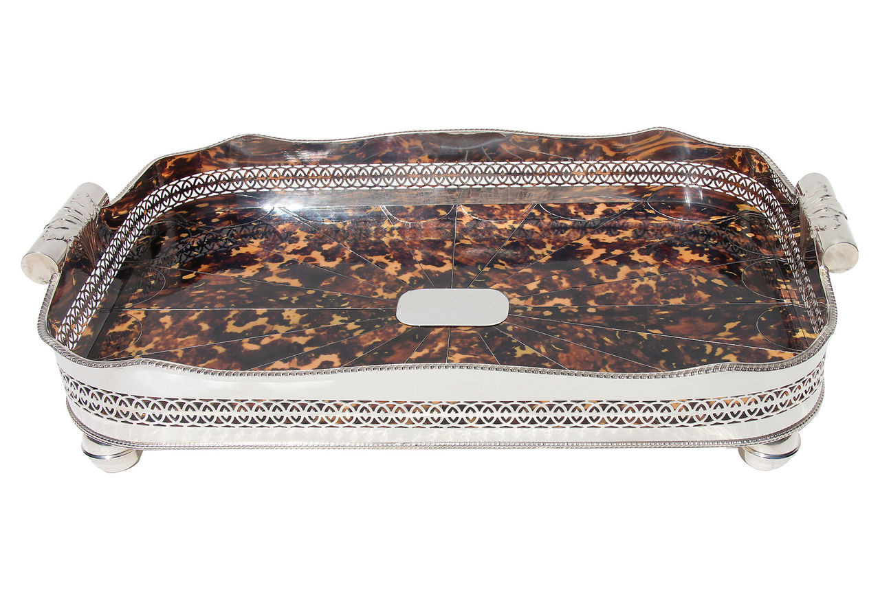 24" Faux Tortoiseshell Footed Tray (C1137) - Corbell Silver Store