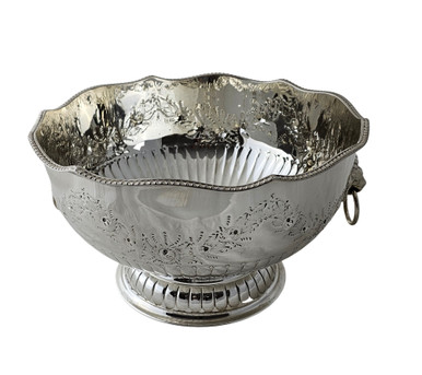 Scalloped Embossed & Fluted 13" Bowl with Ring Handle Lion Mask Handles ...