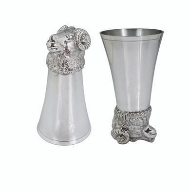 Pewter Stirrup Cup - RAMS HEAD 6"high. SKU #: C1733. - Corbell Silver Store
