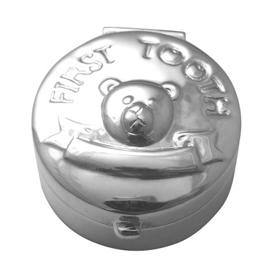 Embossed teddy bear first tooth hinged box (PB549) - Corbell Silver Store