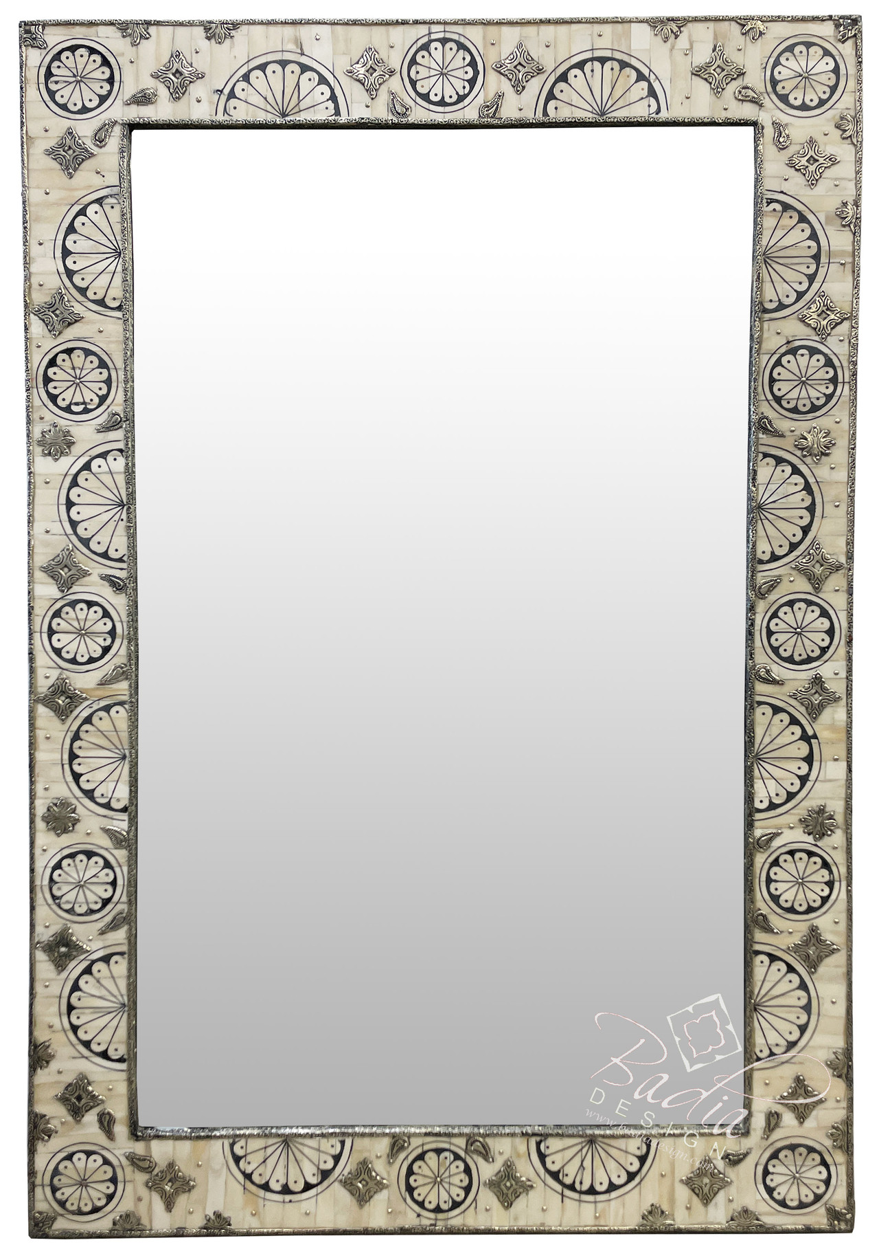Moroccan Rectangular Shaped Silver Metal and Bone Mirror from Badia ...