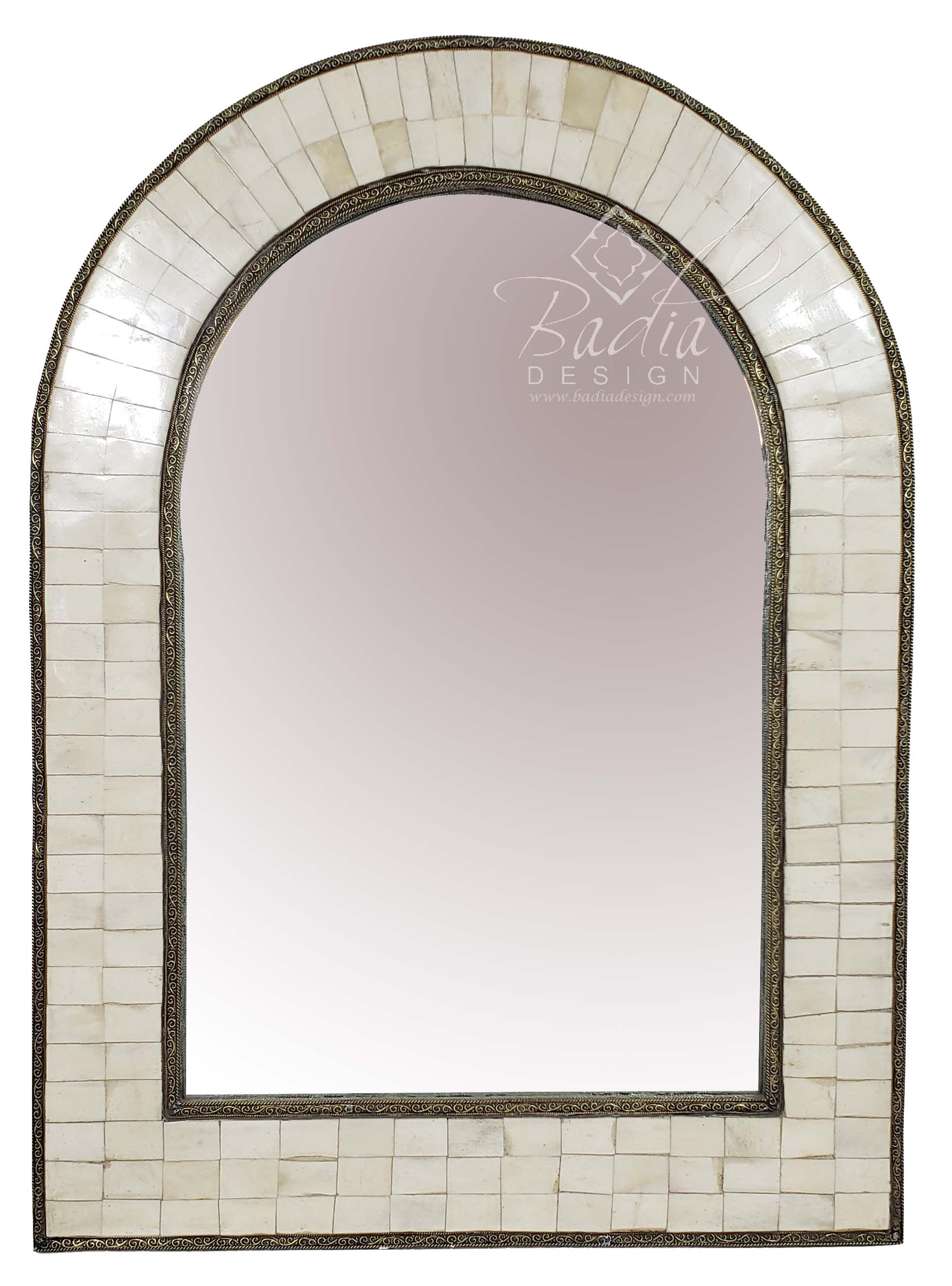 Moroccan Arch Top Rectangular Shaped Metal and All White Bone Mirror ...