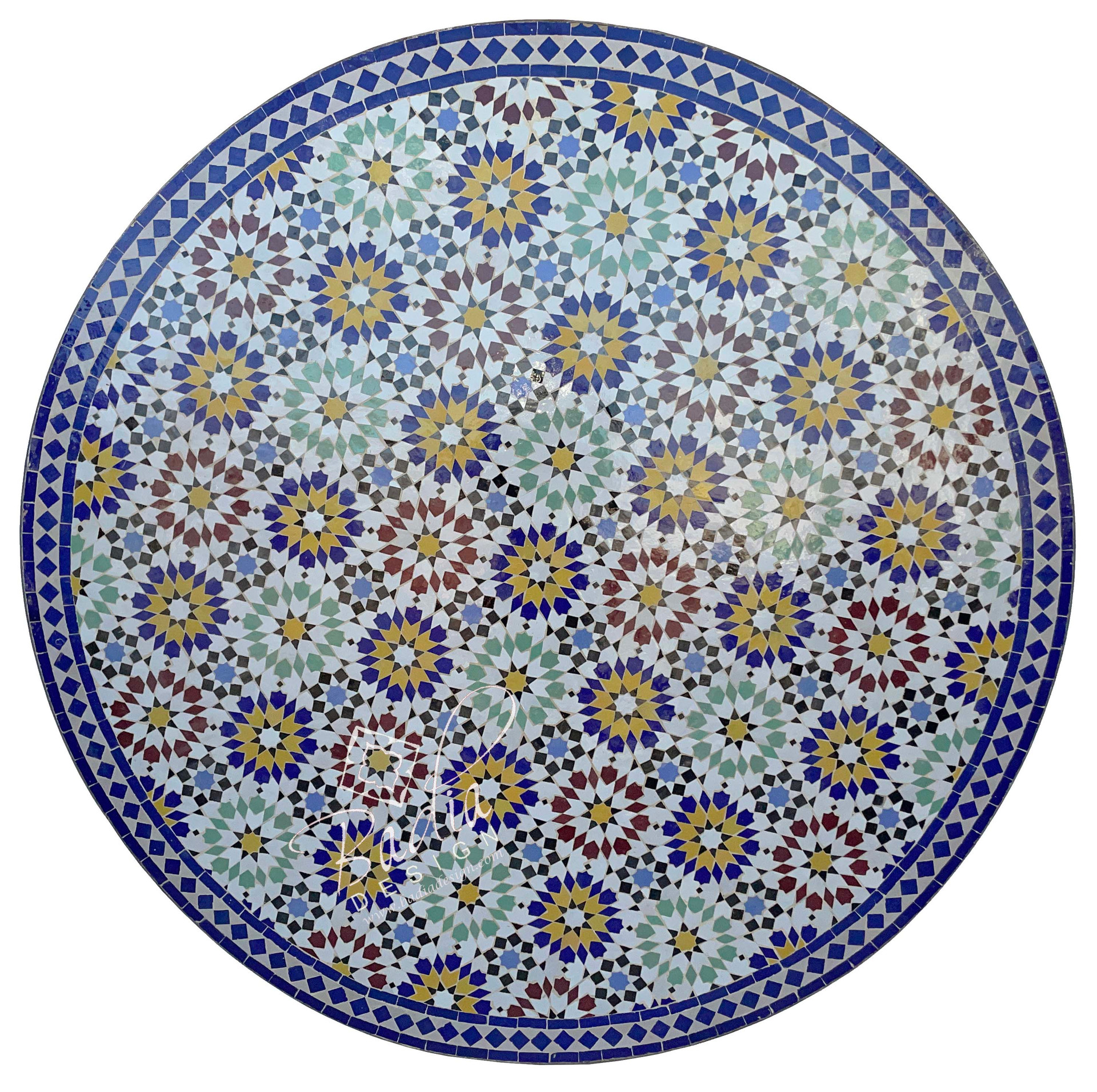 Large Round Multi-Color Moroccan Tile Table Top from Badia Design Inc