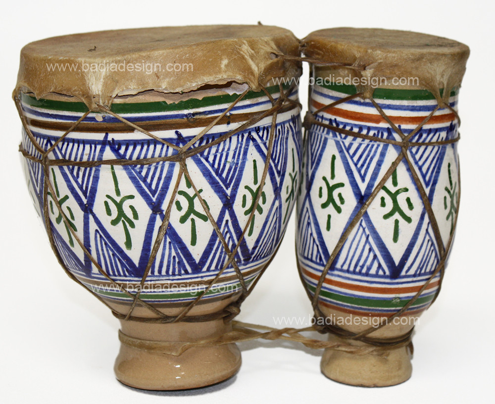 Moroccan Ceramic Drum with Goat Skin Head