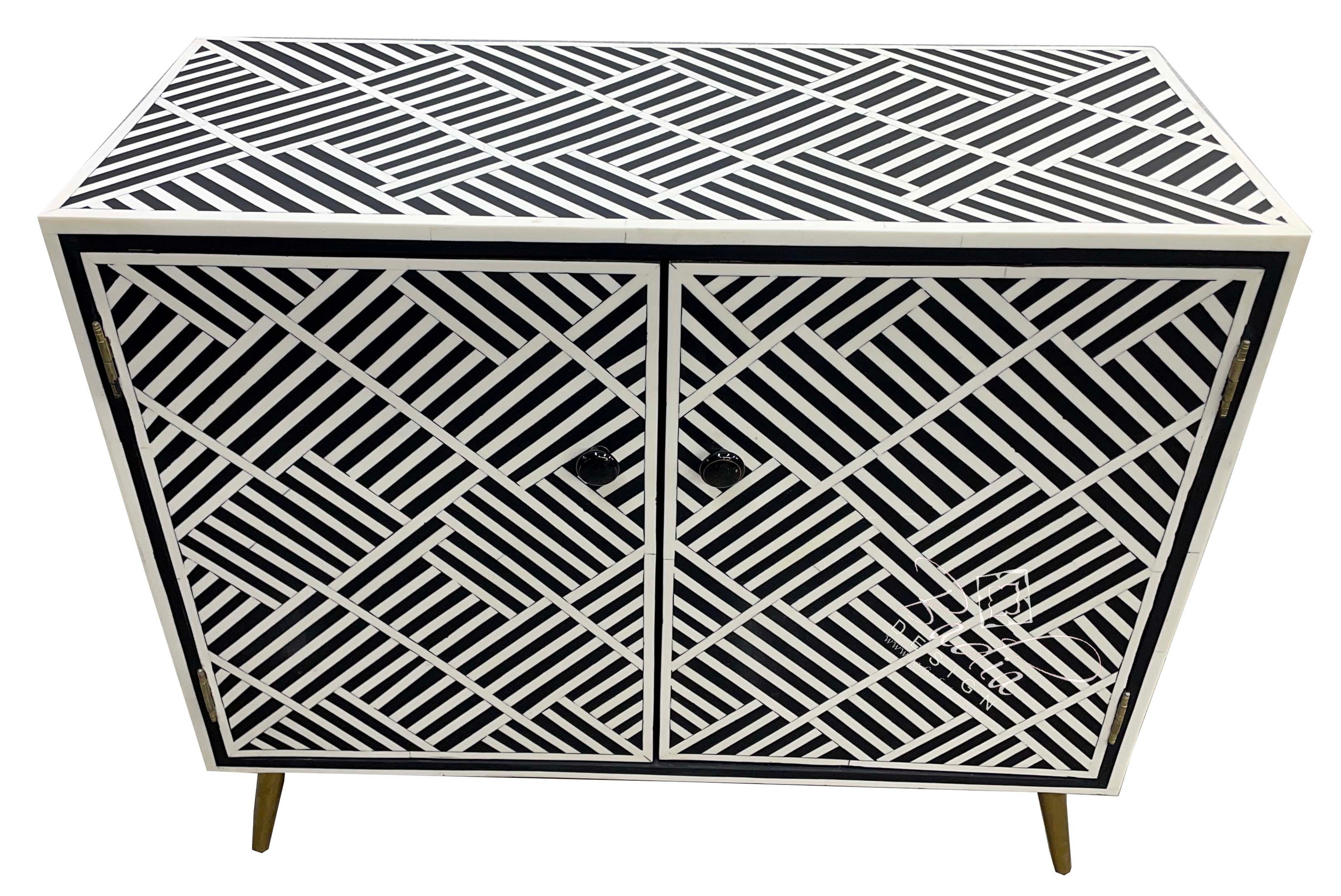 Large Moroccan Black and White Camel Bone Storage Cabinet from Badia ...