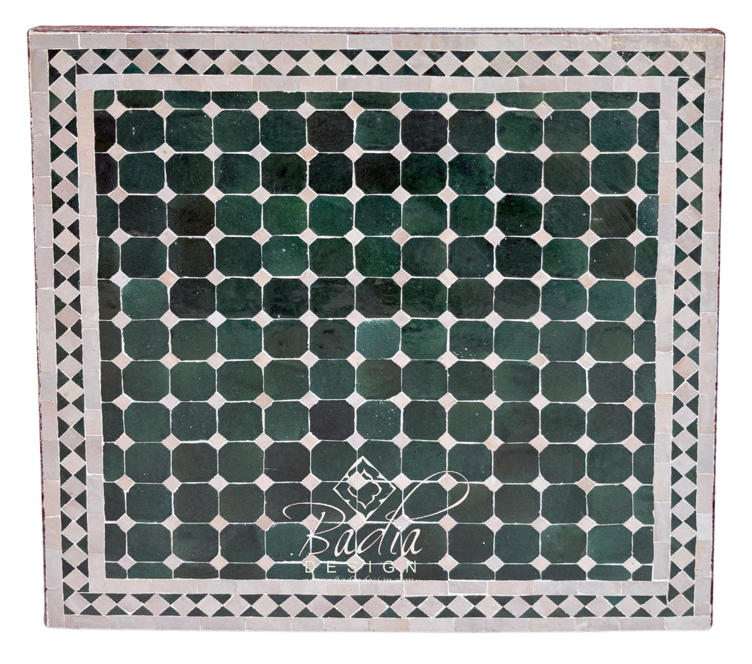 Moroccan Green and Off-White Coffee Tile Table from Badia Design Inc.