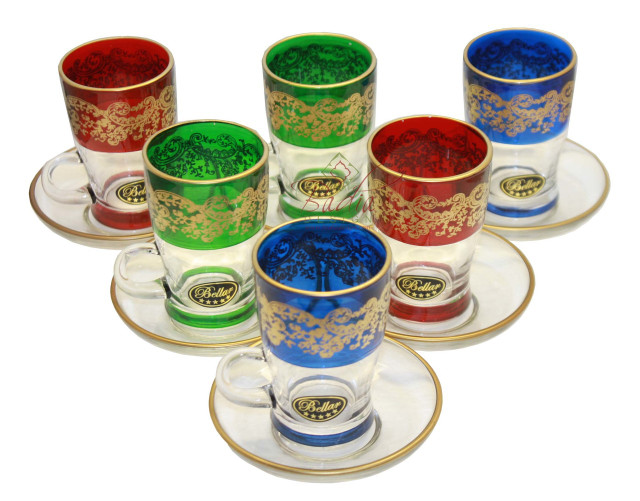 Set of 6 Multi Color Tea Cups with Gold Motif Design from Badia Design Inc.