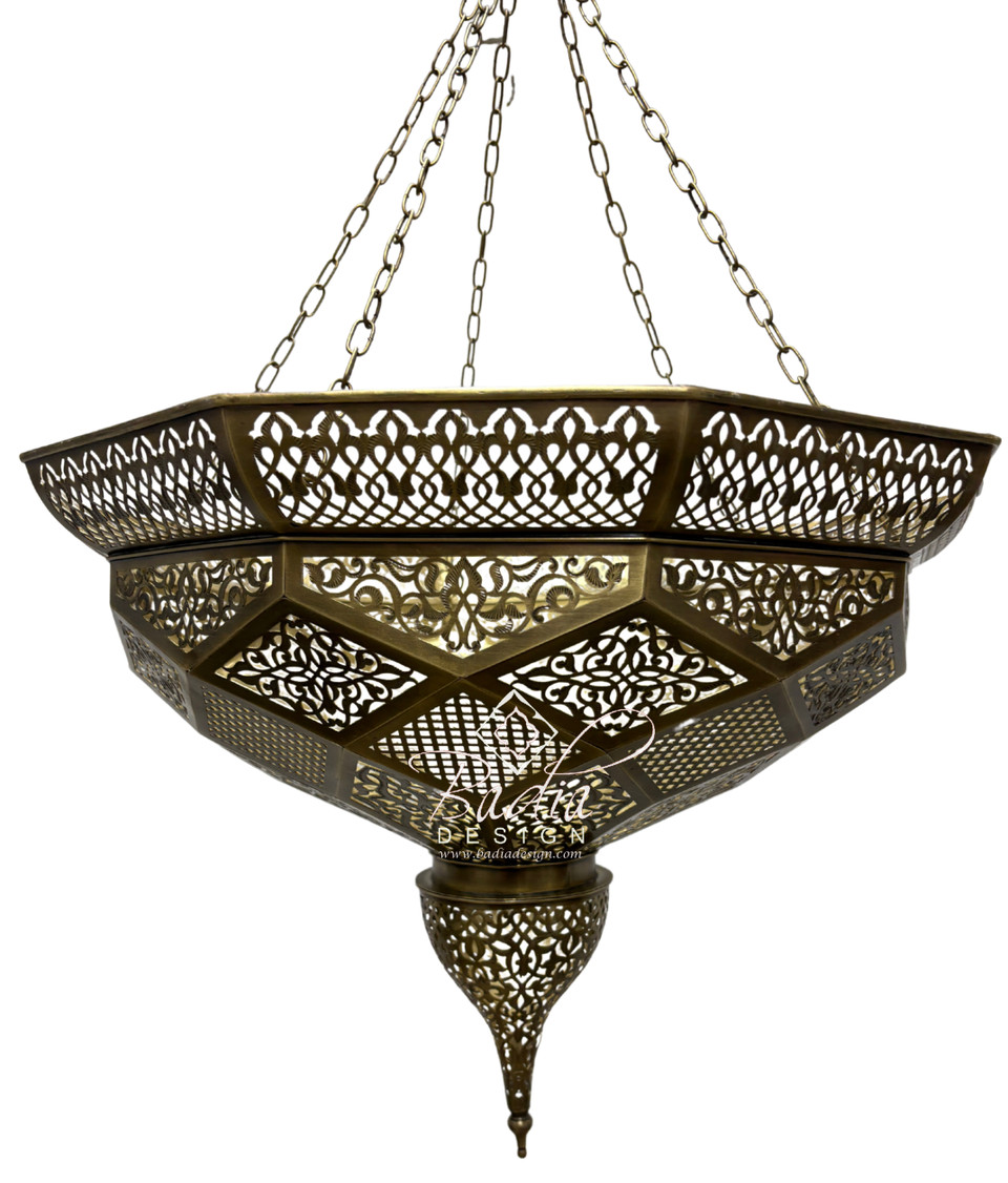 Moroccan Multi-Tiered Brass Chandelier with Geometric Designs from ...