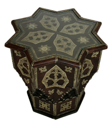 Vintage Metal and Leather Star Shaped Side Table with Glass Top from ...